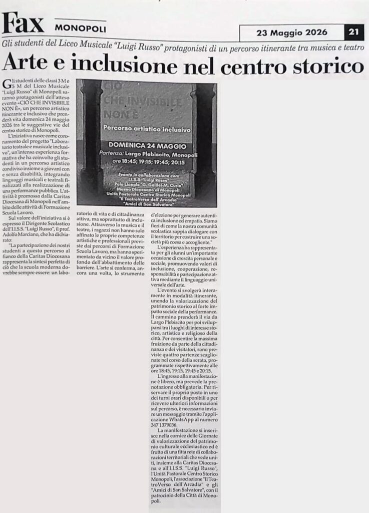 Arte e inclusione nel centro storico – FAX Monopoli del 23 maggio 2026 ...